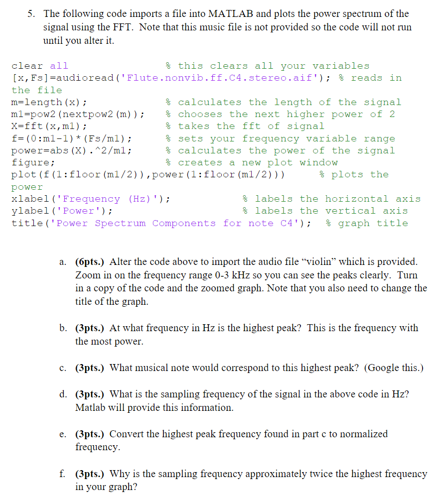 5 The Following Code Imports A File Into Matlab And 