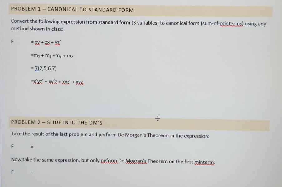 Solved PROBLEM 1 - CANONICAL TO STANDARD FORM Convert the | Chegg.com