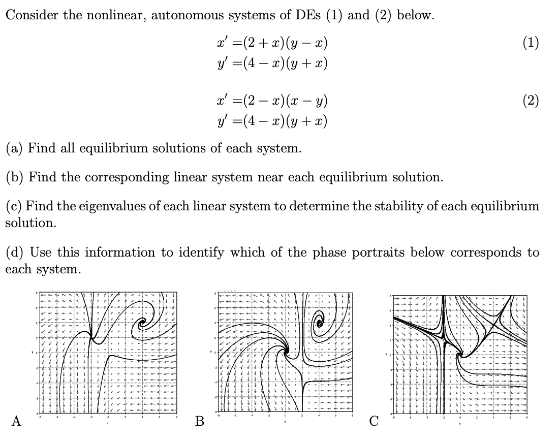 Consider the nonlinear, autonomous systems of DEs (1) | Chegg.com