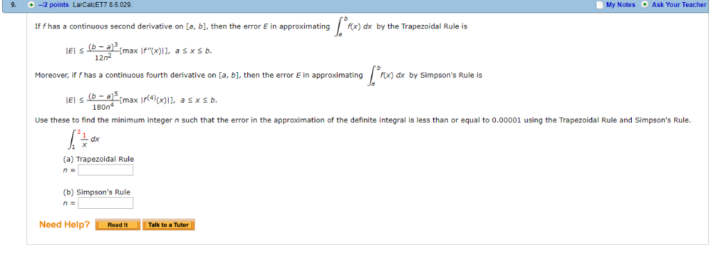 Solved 2 points LarCalcET7 8.6.029 My Notes Ask Your Teacher | Chegg.com