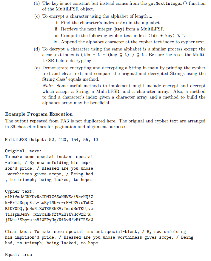 Solved Create a class named LFSR which implements the same | Chegg.com