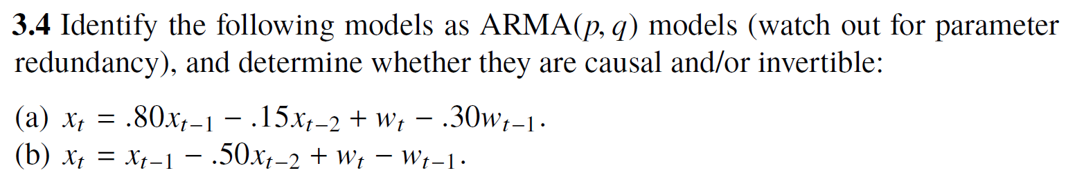 Solved 3.4 Identify the following models as ARMA(p, q) | Chegg.com