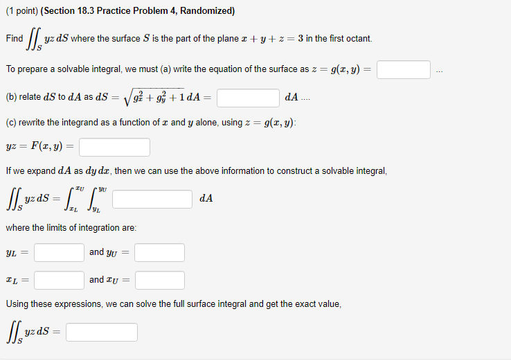 Solved (1 point) (Section 18.3 Practice Problem 4, | Chegg.com