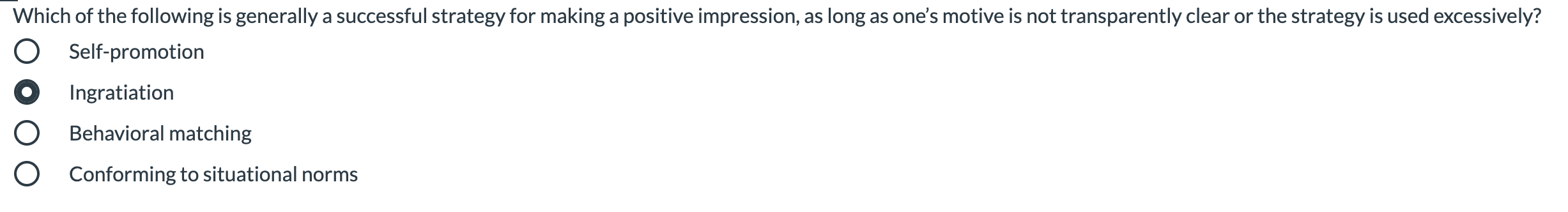 Solved i am not sure between ingratiation and behavioral | Chegg.com