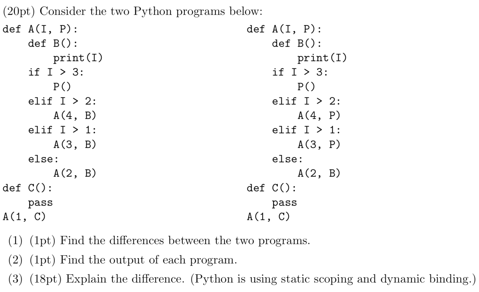 Solved (20pt) Consider the two Python programs below: def | Chegg.com