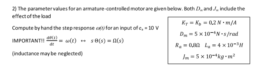 Solved 2) The parameter values for an armature-controlled | Chegg.com