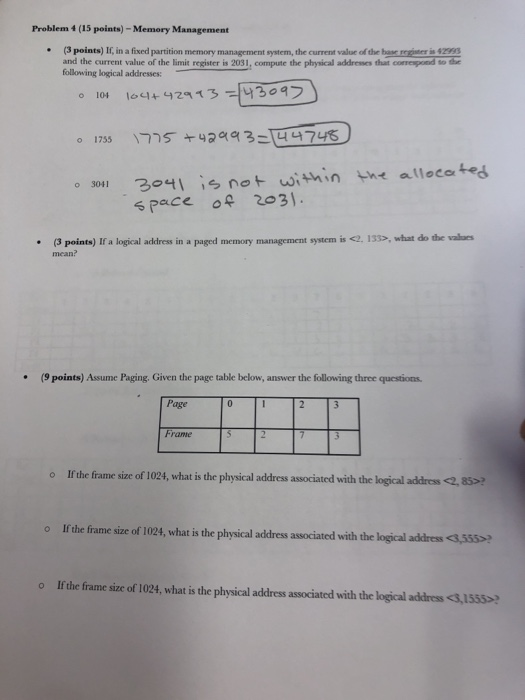 Solved Problem 4 (15 points)-Memory Management (3 points) | Chegg.com