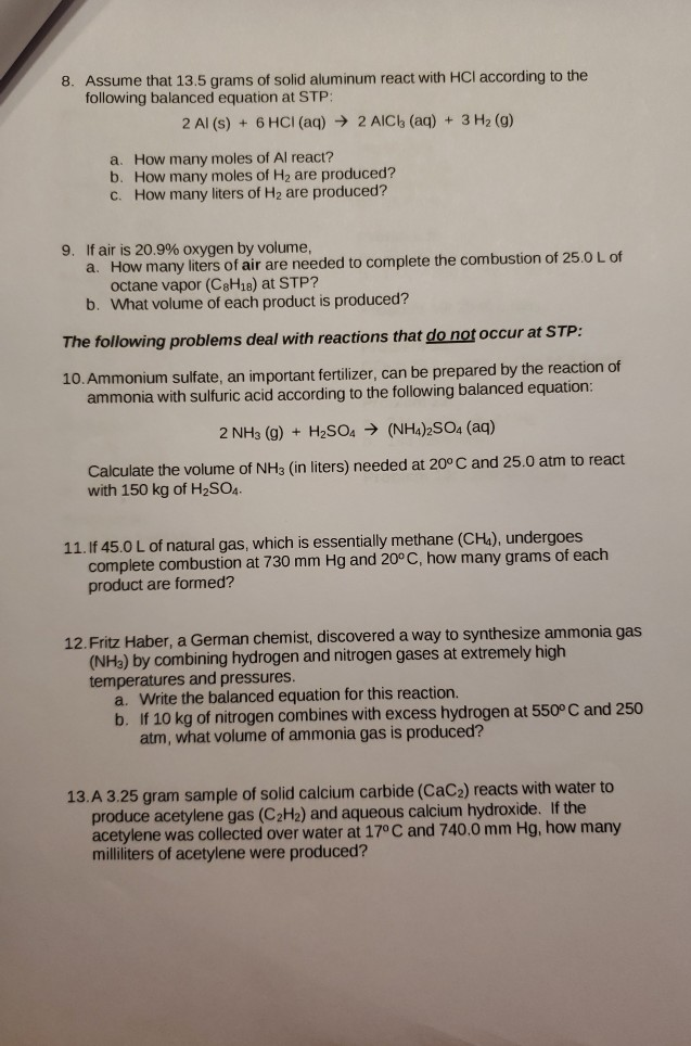 Solved Period Name GAS STOICHIOMETRY WORKSHEET Please answer | Chegg.com
