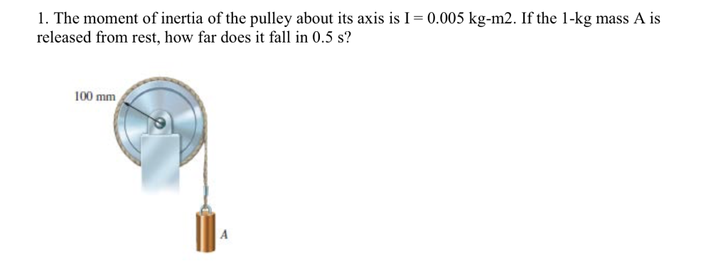 Solved 1. The moment of inertia of the pulley about its axis | Chegg.com