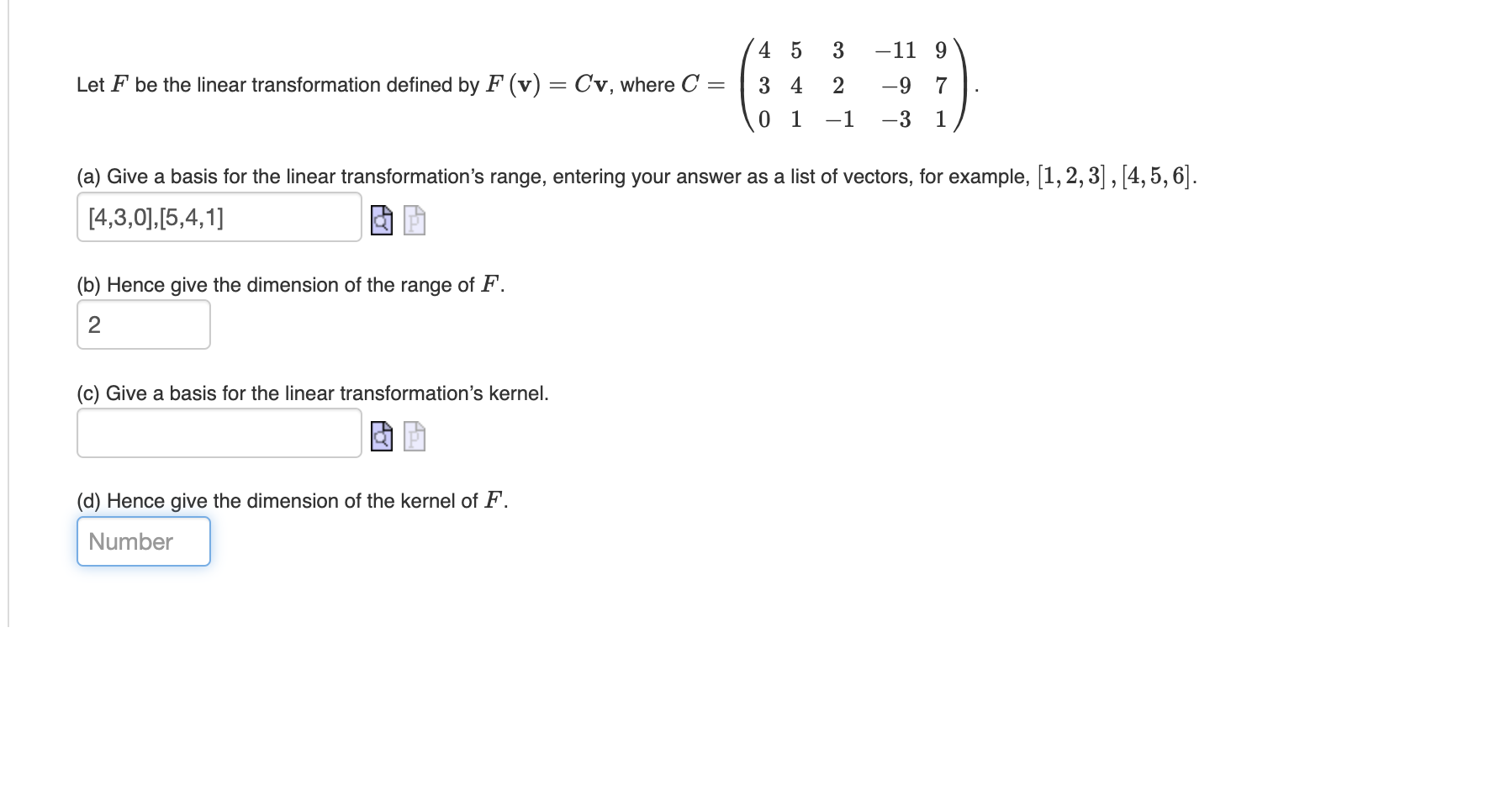 Solved Let F be the linear transformation defined by | Chegg.com