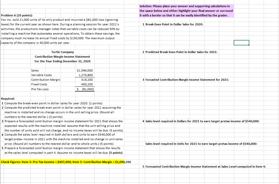 Solved Please Assist This Problem In Excel Use Check 