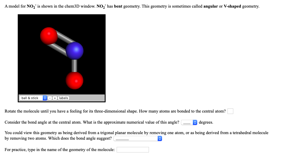 Solved A model for NO2 is shown in the chem3D window. NOj | Chegg.com