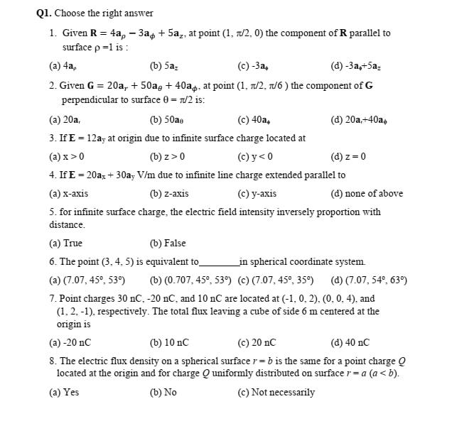 Solved Q1. Choose the right answer 1. Given R = 4a, - 3a + | Chegg.com