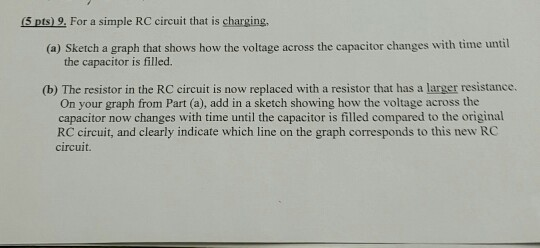 Solved (5 pts) 9. For a simple RC circuit that is charging, | Chegg.com