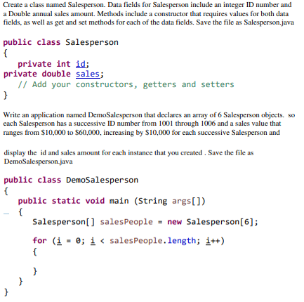 Solved Create a class named Salesperson. Data fields for | Chegg.com