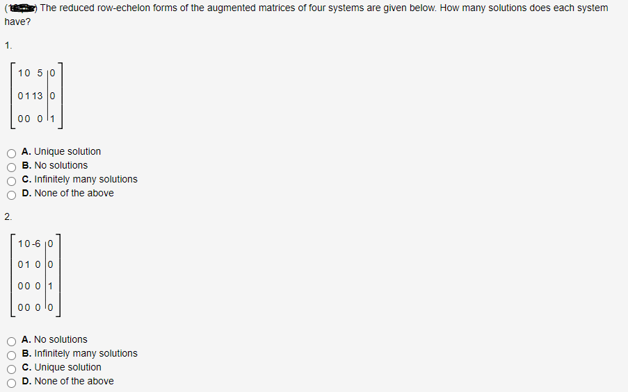 Solved The reduced row-echelon forms of the augmented | Chegg.com
