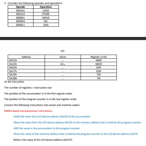 Solved Consider the following opcodes and | Chegg.com
