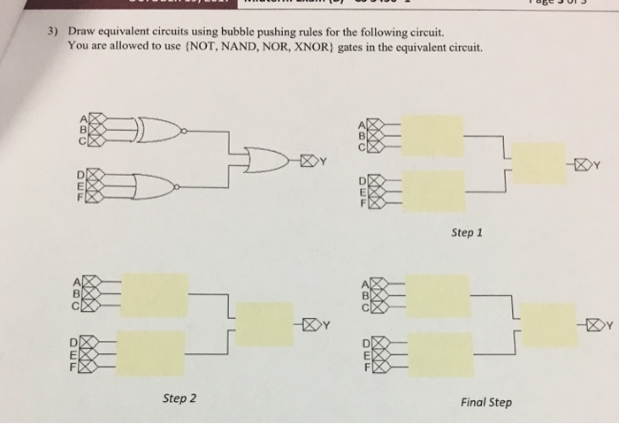 Solved 3) Draw equivalent circuits using bubble pushing | Chegg.com