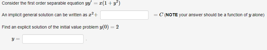Solved Consider The First Order Separable Equation