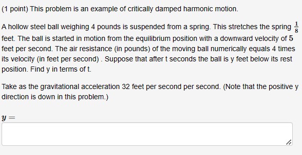 Solved (1 point) This problem is an example of critically | Chegg.com