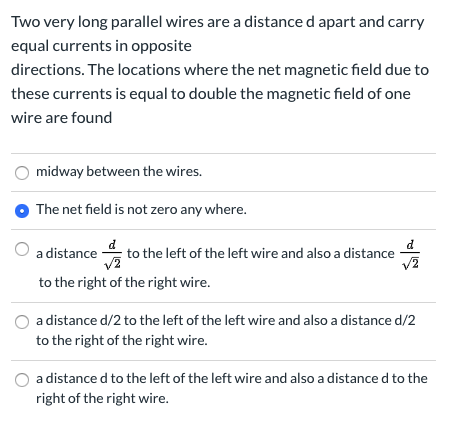 Solved Two very long parallel wires are a distance d apart | Chegg.com