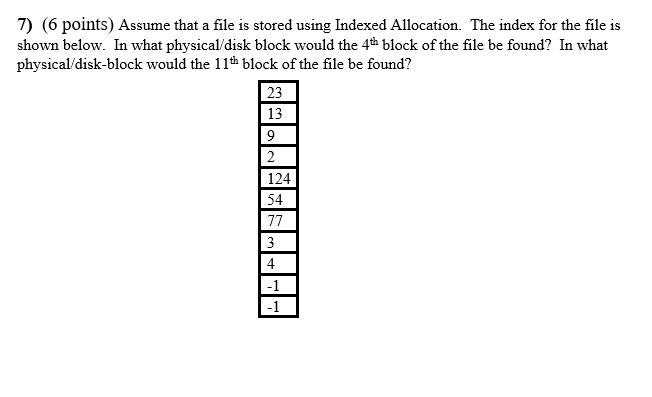 Solved 7) (6 points) Assume that a file is stored using | Chegg.com