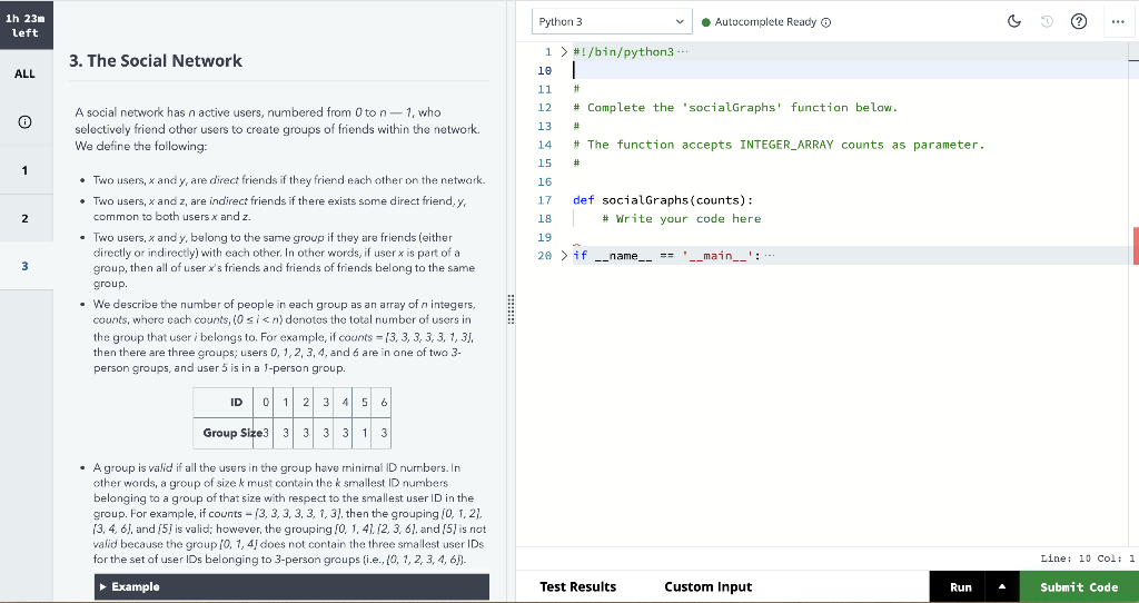 1h 23m left Python 3 Autocomplete Ready 1 > | Chegg.com