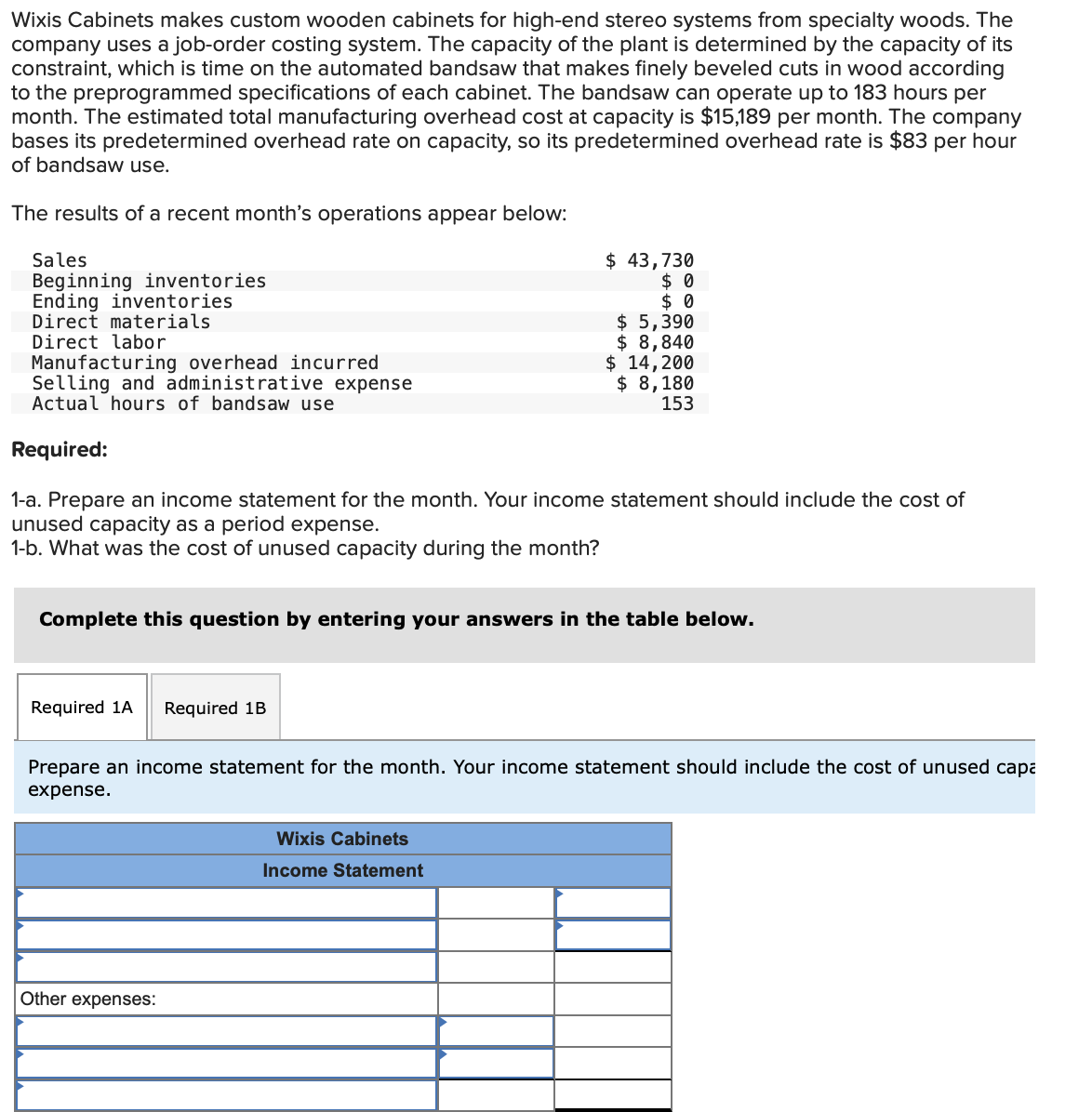 Solved Wixis Cabinets makes custom wooden cabinets for | Chegg.com