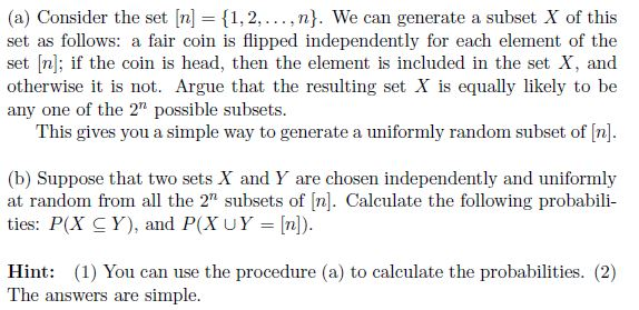 (a) Consider the set n] 2]. We can generate a subset | Chegg.com
