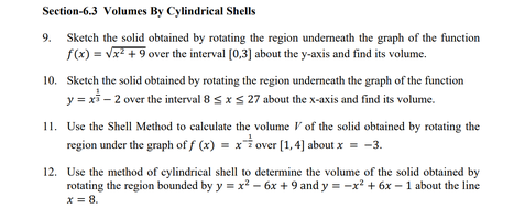 Solved 9. Section-6.3 Volumes By Cylindrical Shells Sketch | Chegg.com