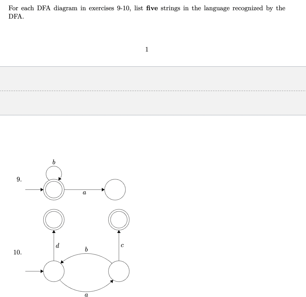 Solved For each DFA diagram in exercises 9-10, list five | Chegg.com