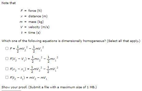 Solved Note that FxmVt= force (N)=distance(m)= mass | Chegg.com