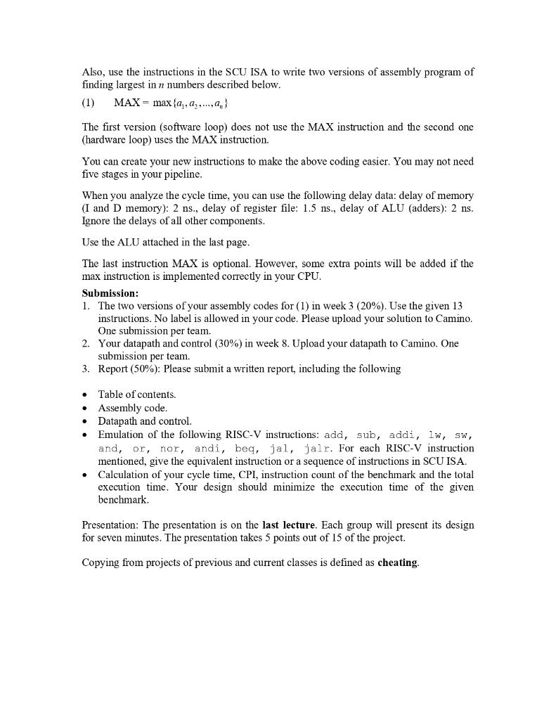 COEN 210: Project, MAX Version Design a Pipelined CPU | Chegg.com