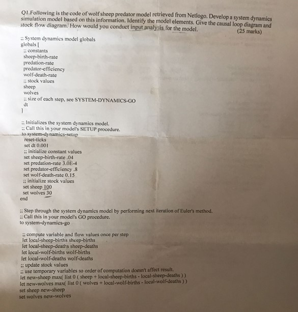 Q1.Following is the code of wolf sheep predator | Chegg.com