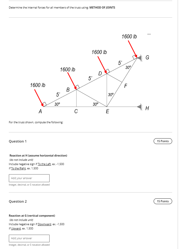 Solved 1 ﻿hn n lh For the truss shown, compute the | Chegg.com