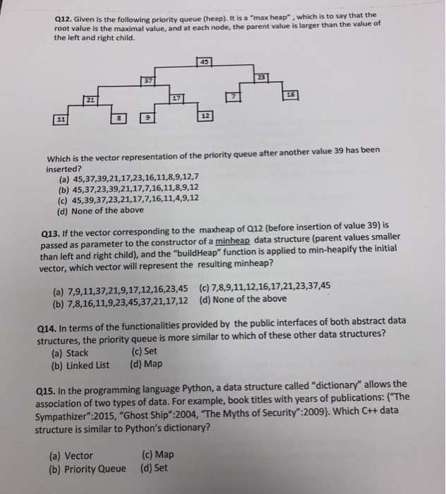 Solved Q12. Given is the following priority queue (heap). It | Chegg.com Solved Q12. Given is the following priority queue (heap). It | Chegg.com