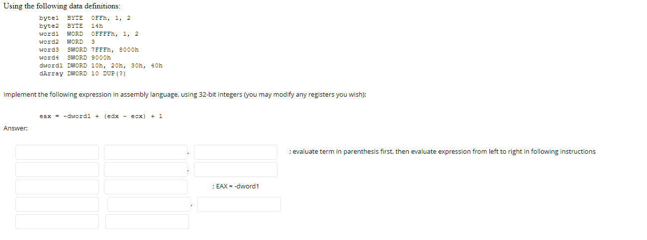 Solved Using the following data definitions: bytel BYTE | Chegg.com