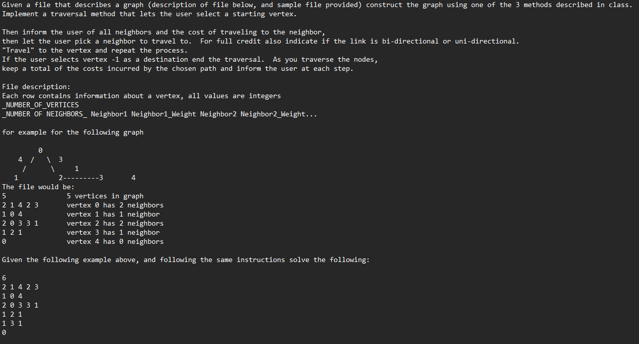 Solved Given a file that describes a graph (description of | Chegg.com