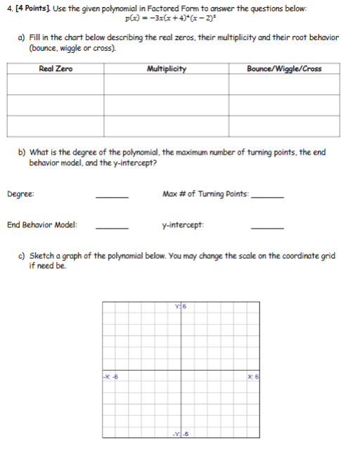 Solved [4 ﻿Points]. ﻿Use the given polynomial in Factored | Chegg.com