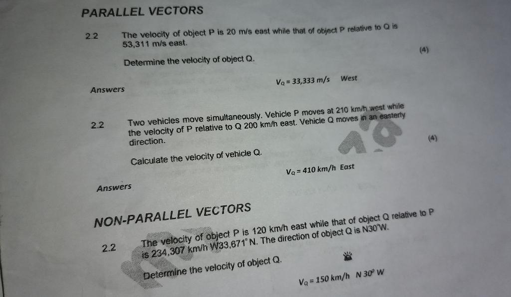 Solved PARALLEL VECTORS 2.2 The velocity of object P is 20 | Chegg.com