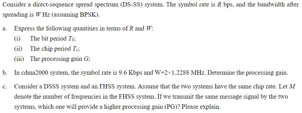 Solved Consider A Direct Sequence Spread Spectrum Ds Ss