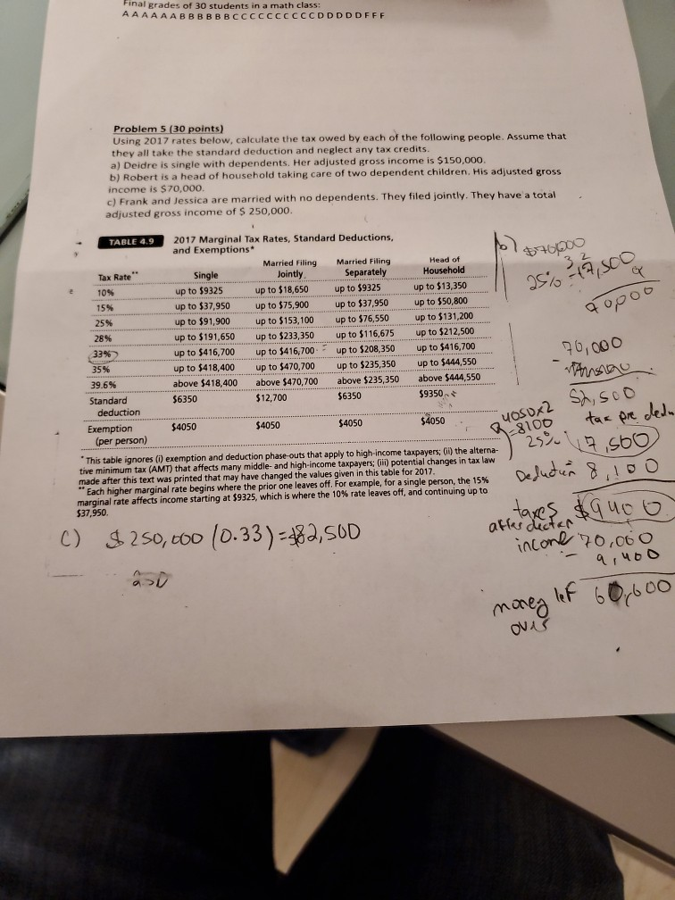 grades of 30 students in a math class: | Chegg.com