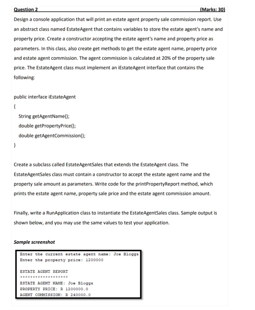 Solved Question 2 (Marks: 30 ) Design a console application | Chegg.com