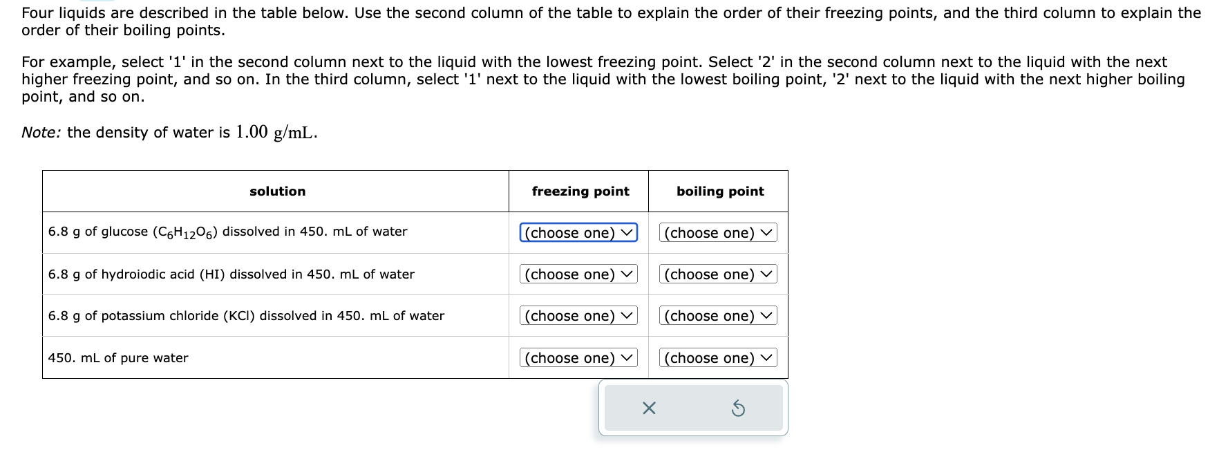 Solved Four liquids are described in the table below. Use | Chegg.com