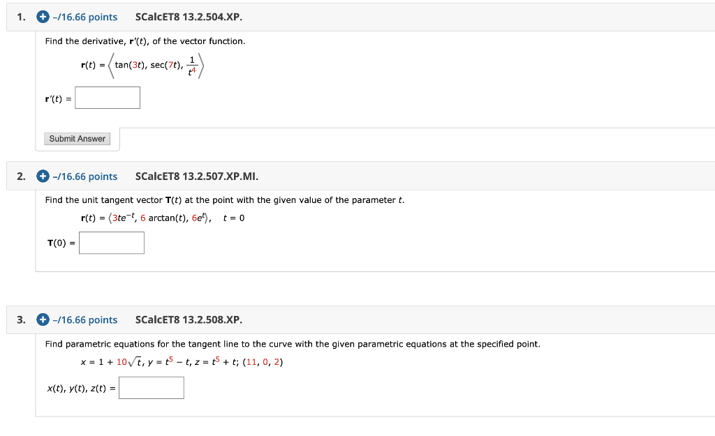 Solved 1. + -/16.66 points ScalcET8 13.2.504.XP. Find the | Chegg.com