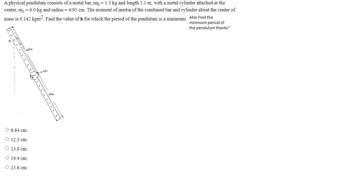 Solved A physical pendulum consists of a metal bar, mb = 1.3 | Chegg.com