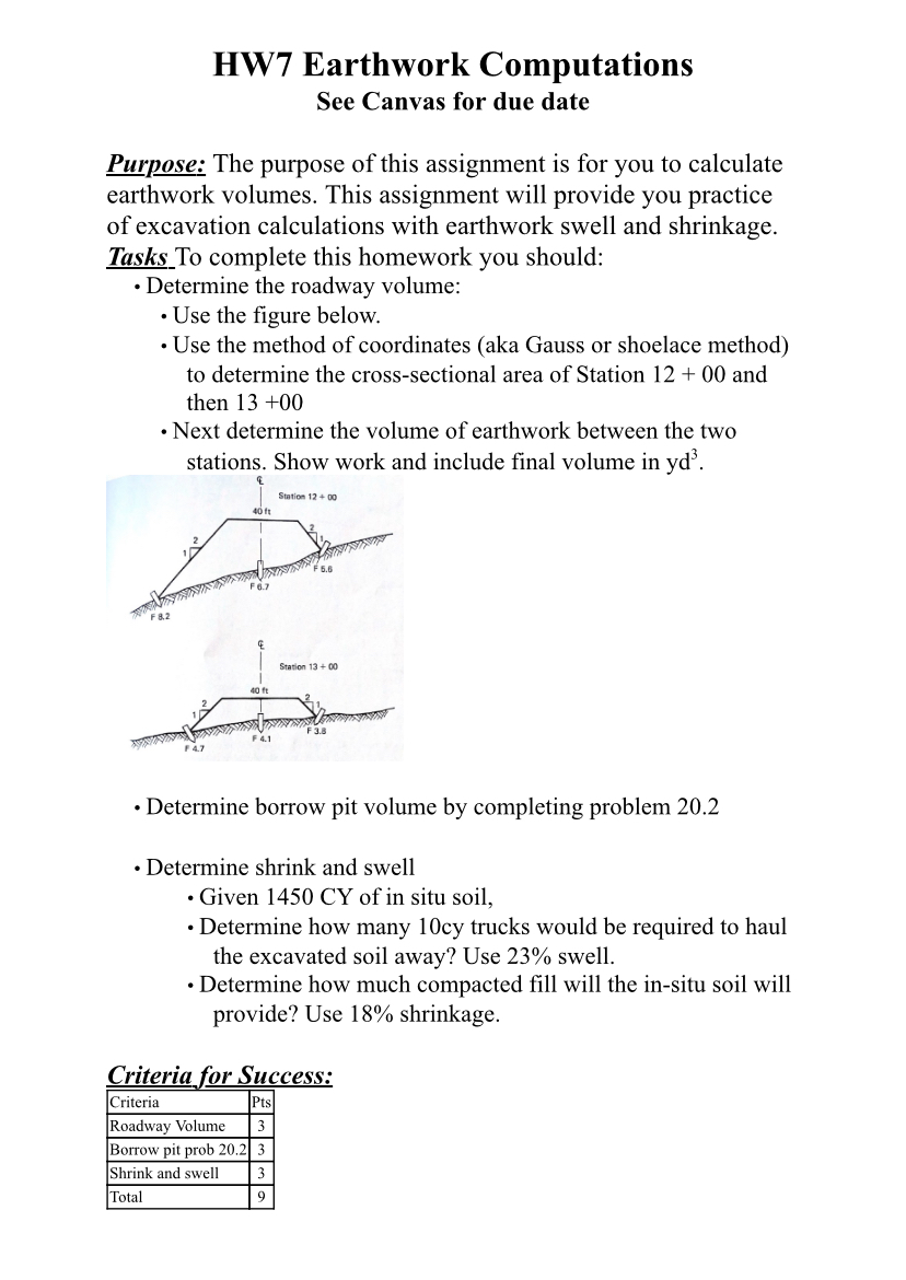 Solved HW7 ﻿Earthwork Computations:Solve problems 1 ﻿and 3. | Chegg.com