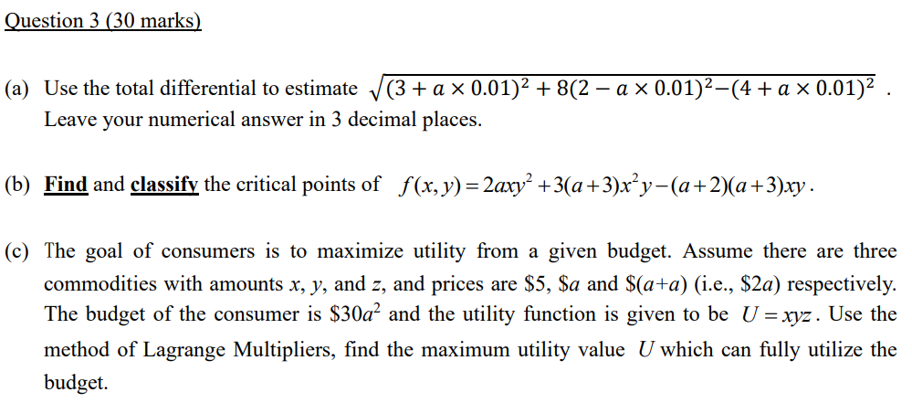 Solved (a) Use the total differential to estimate | Chegg.com