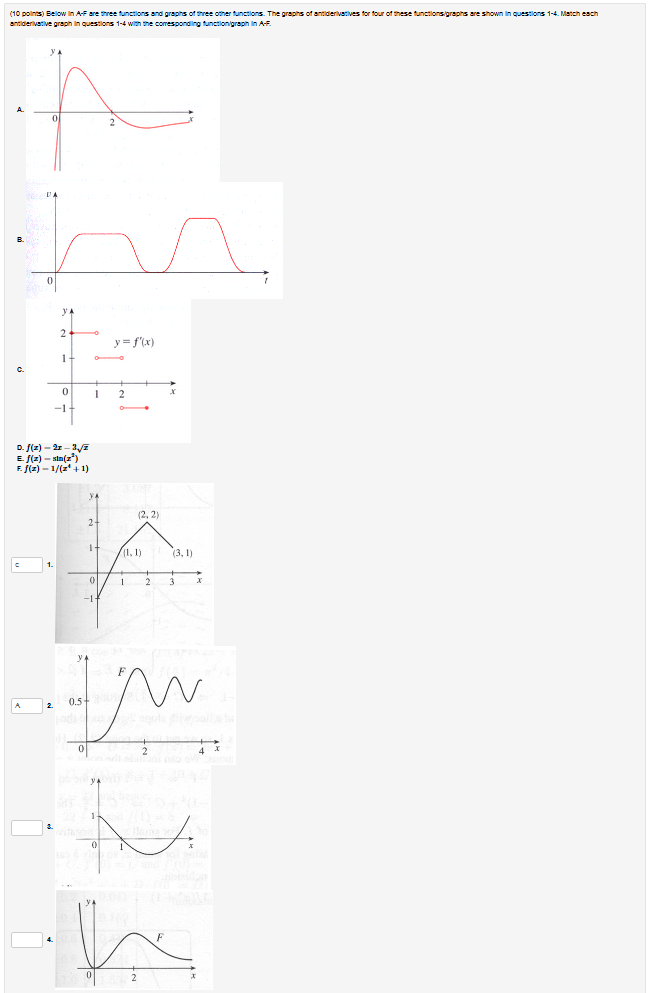 Solved (10 points) Below in A-F are three functions and | Chegg.com