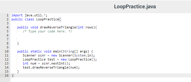 Solved public void drawReverseTriangle (int rows) - draw a | Chegg.com